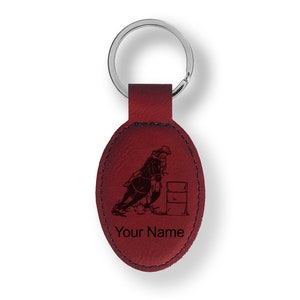 Faux Leather Oval Keychain, barrel Racer, Personalized Engraving ...