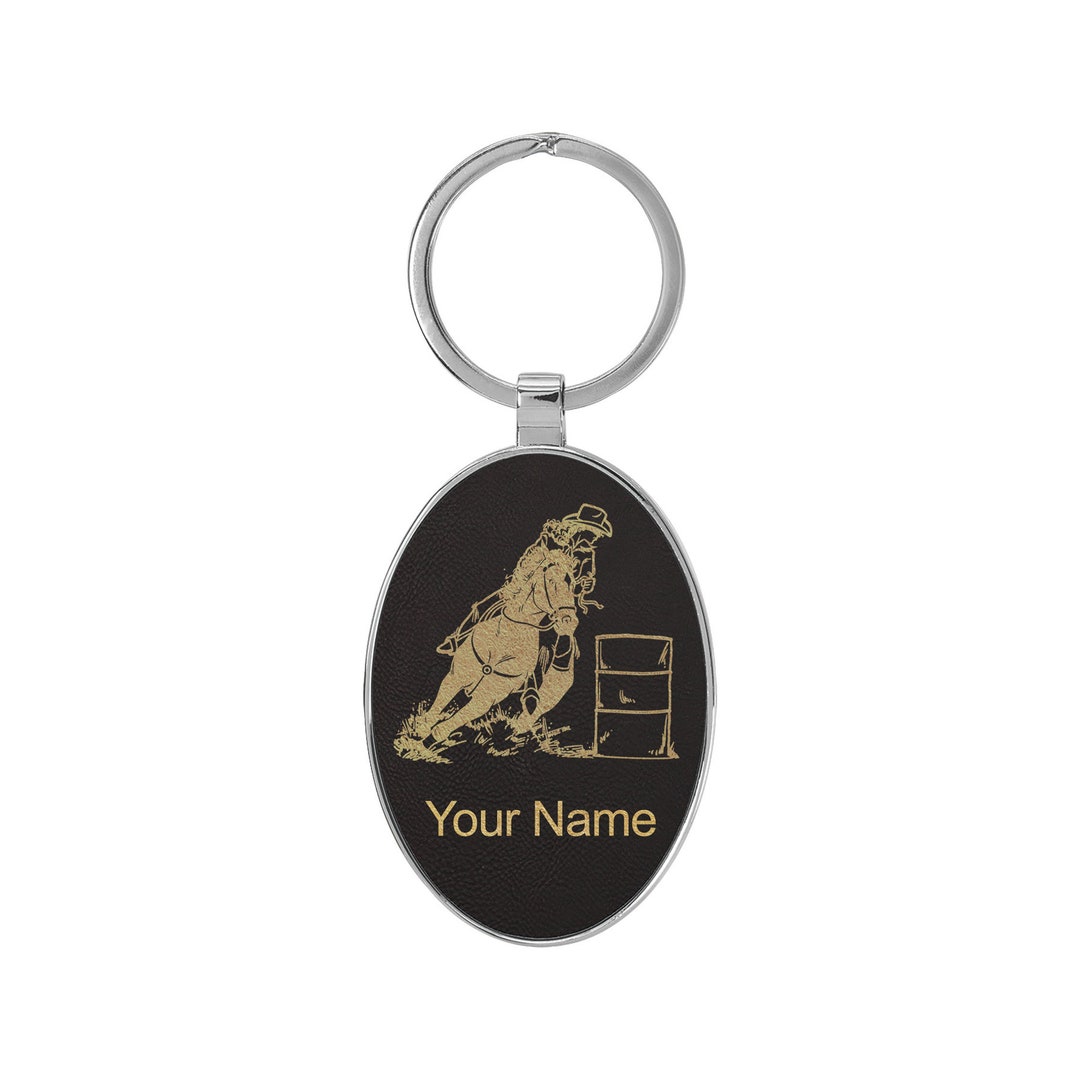 Oval Metal Frame Keychain, Barrel Racer, Personalized Engraving ...