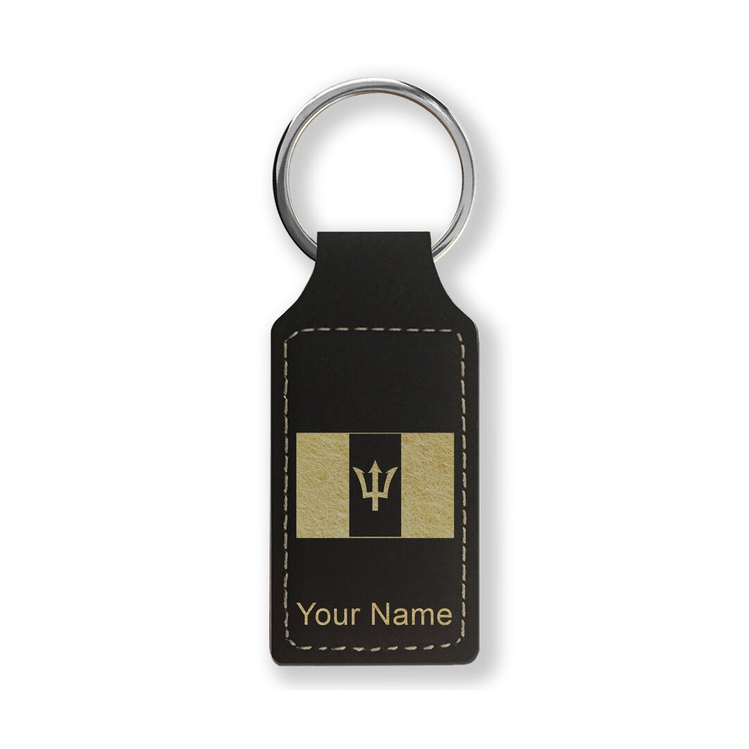Faux Leather Rectangle Keychain, Flag of Barbados, Personalized ...
