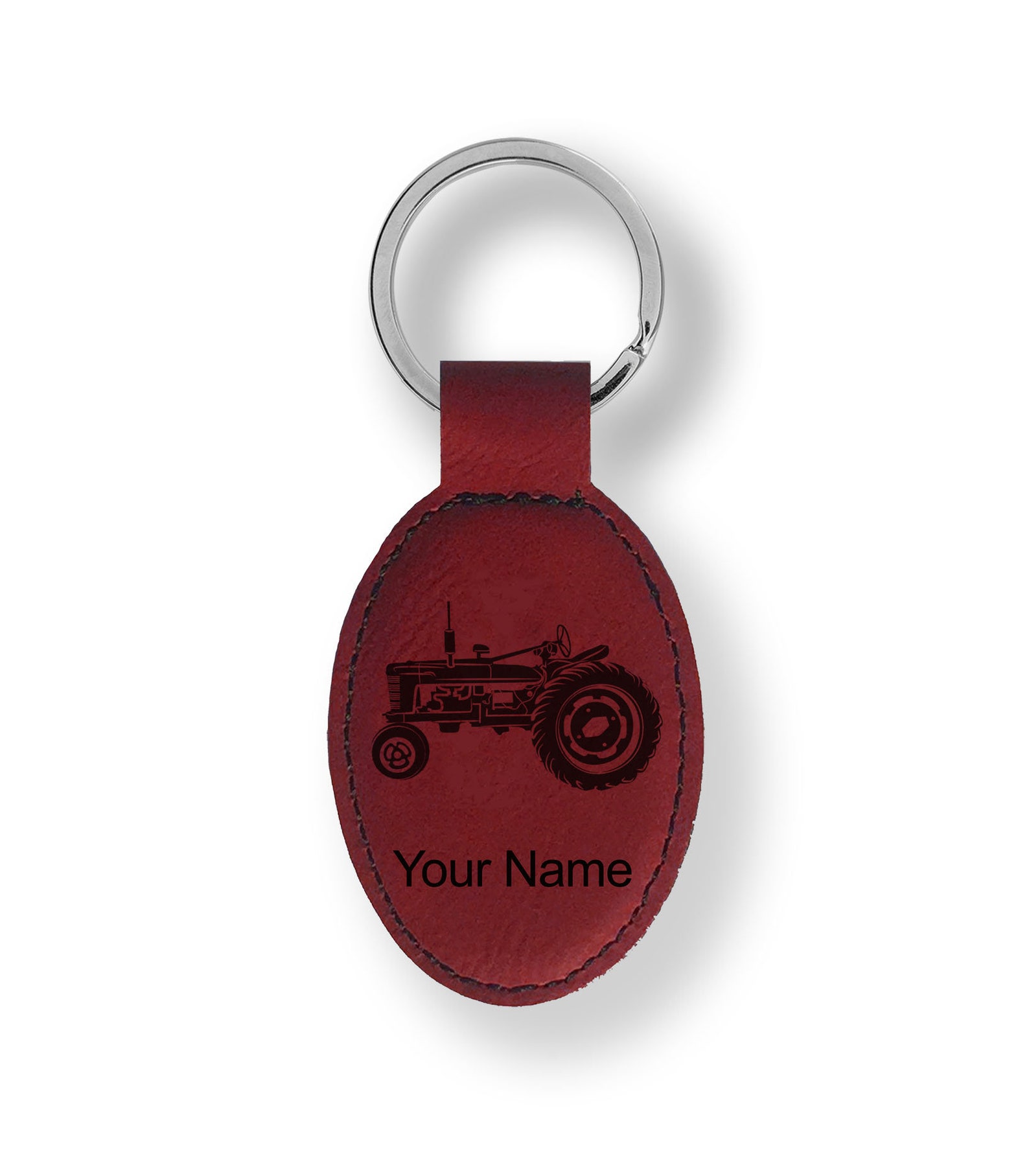 Faux Leather Oval Keychain, old Farm Tractor, Personalized Engraving ...