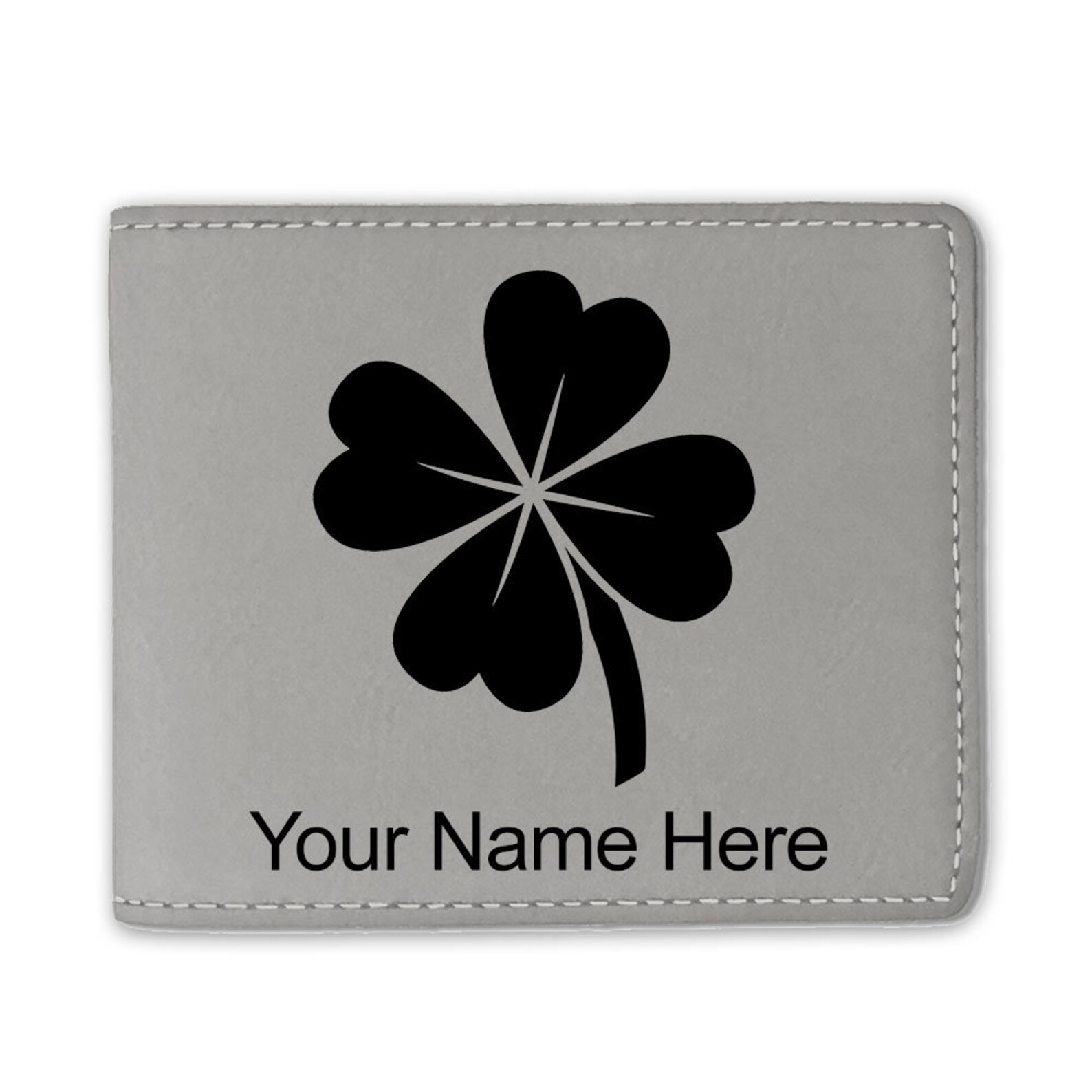 Faux Leather Bi-fold Wallet, four Leaf Clover, Personalized Engraving ...