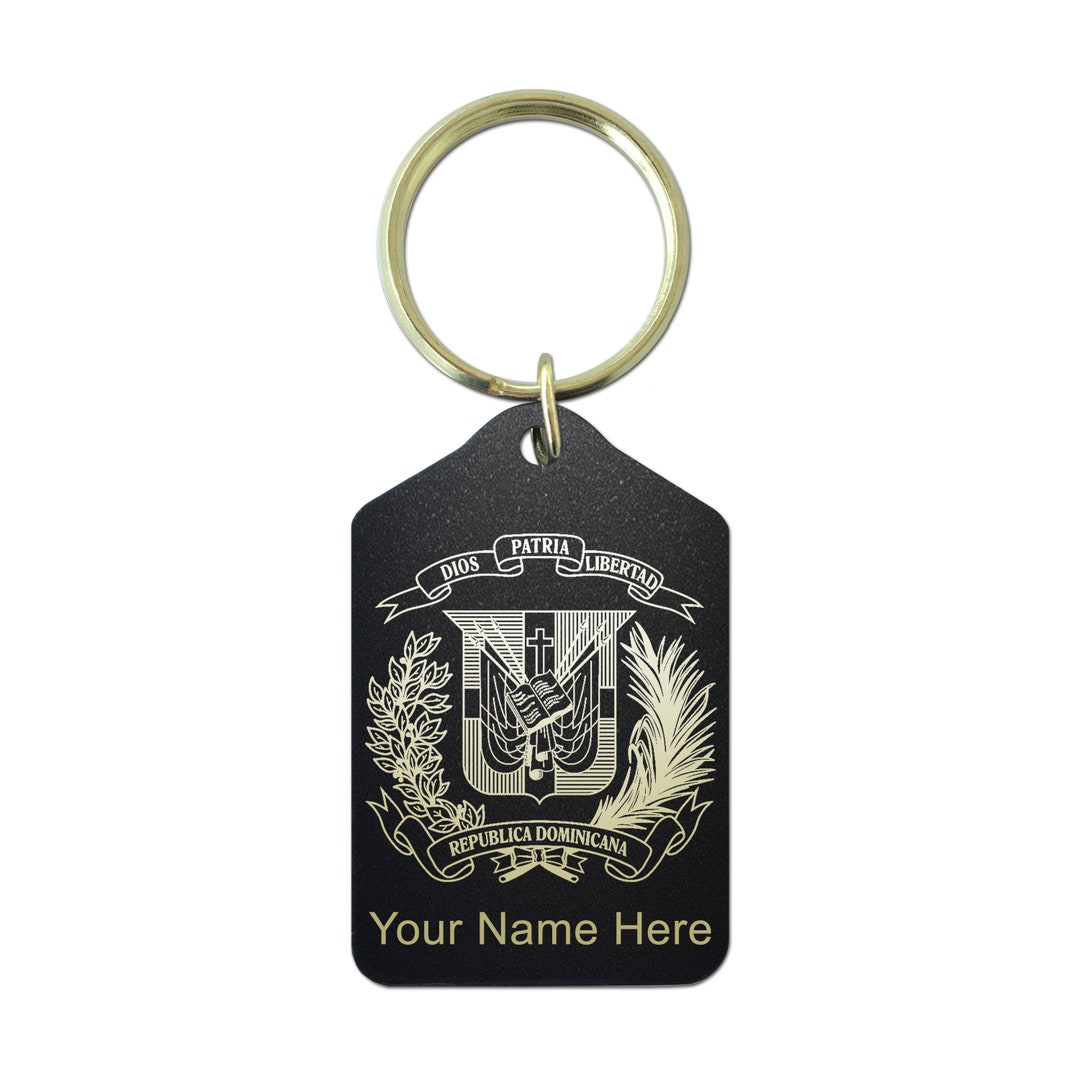 Black Metal Keychain, coat of Arms Dominican Republic, Personalized ...