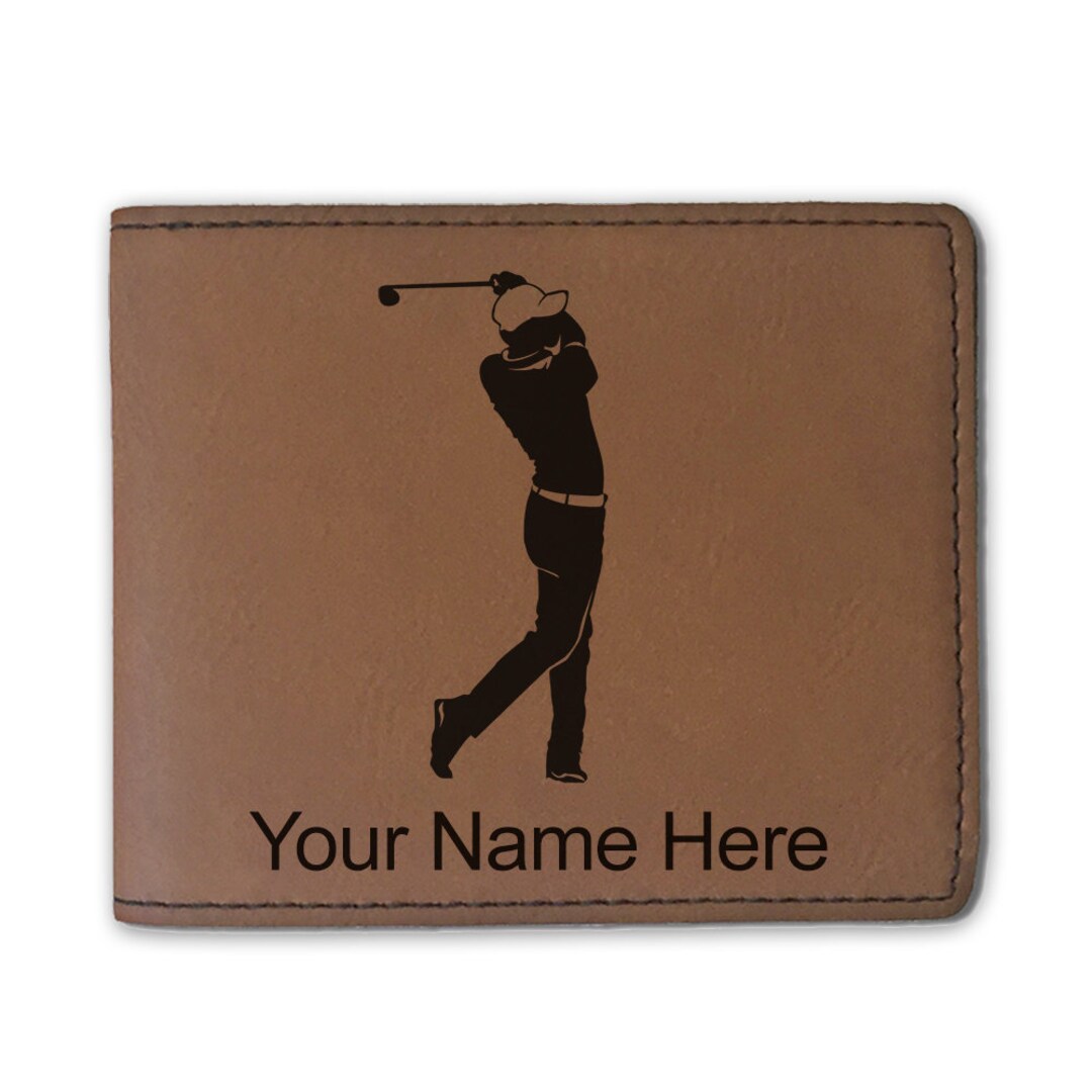 Faux Leather Bi-fold Wallet, golfer Golfing, Personalized Engraving ...