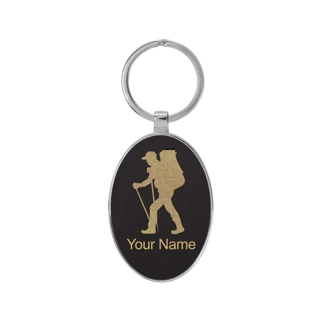 Oval Metal Frame Keychain, Hiker Man, Personalized Engraving Included ...