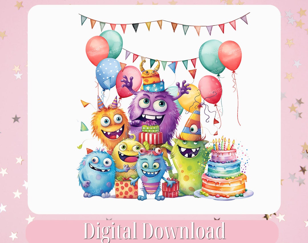Monster Birthday Party Clipart PNG Design, Sublimation PNG - Etsy