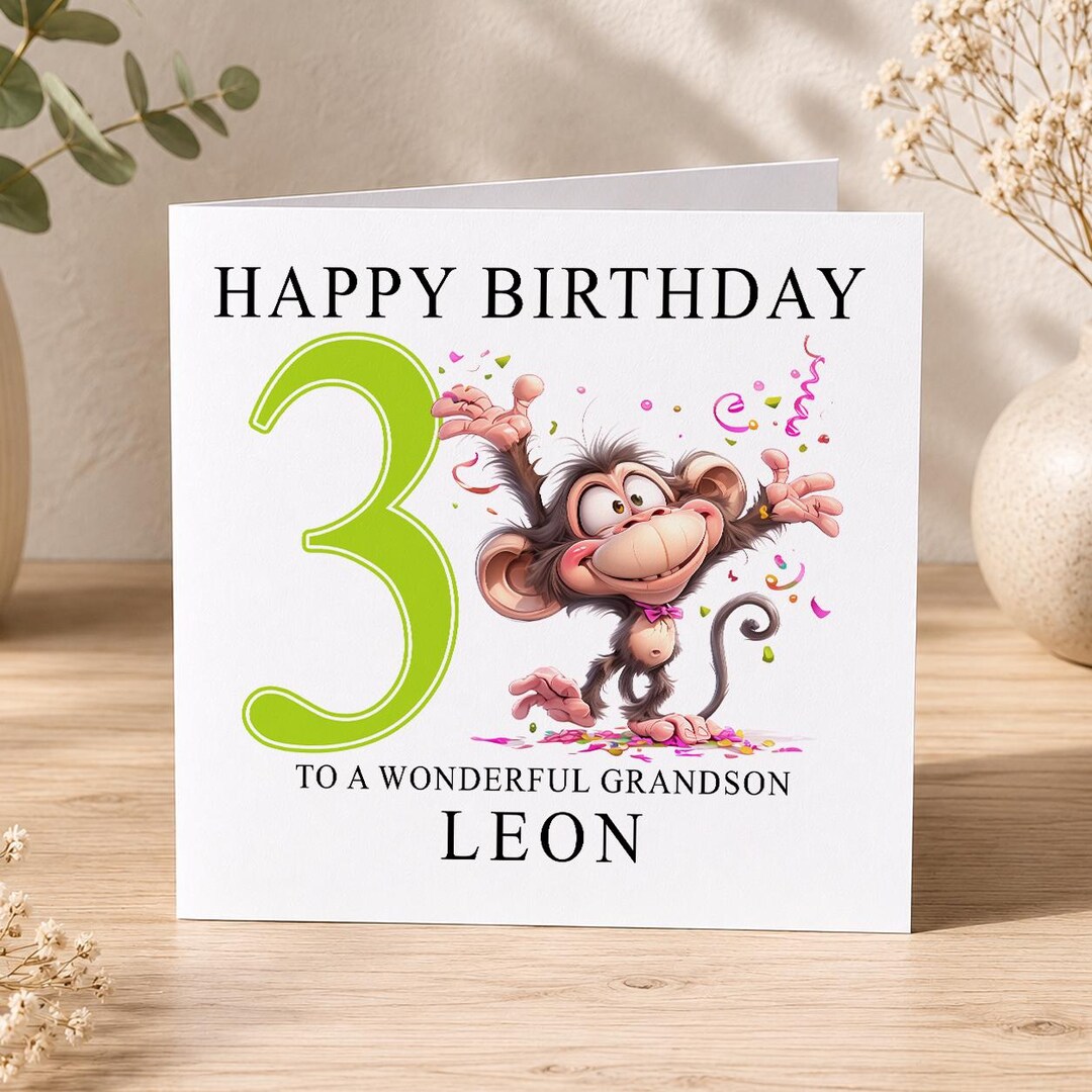 Personalised Monkey Birthday Card (custom Name and Age) - Etsy