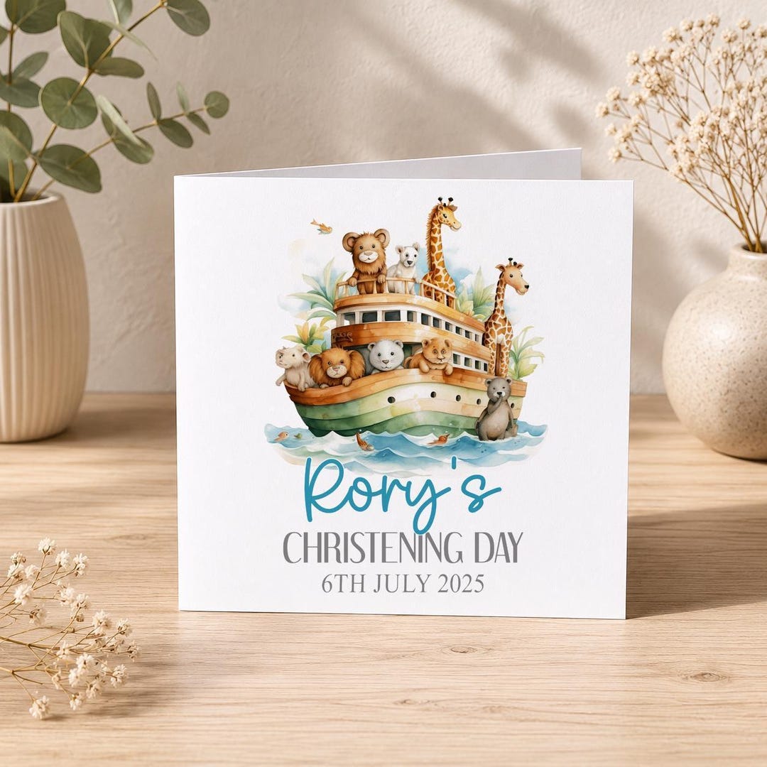 Noah's Ark Christening Card, Personalised Christening Day Card for ...