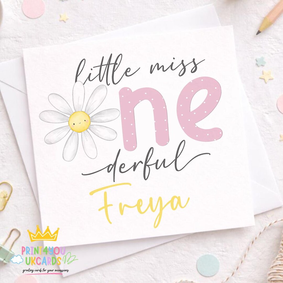 Personalised First Birthday Card – Little Miss One-derful, Floral ...