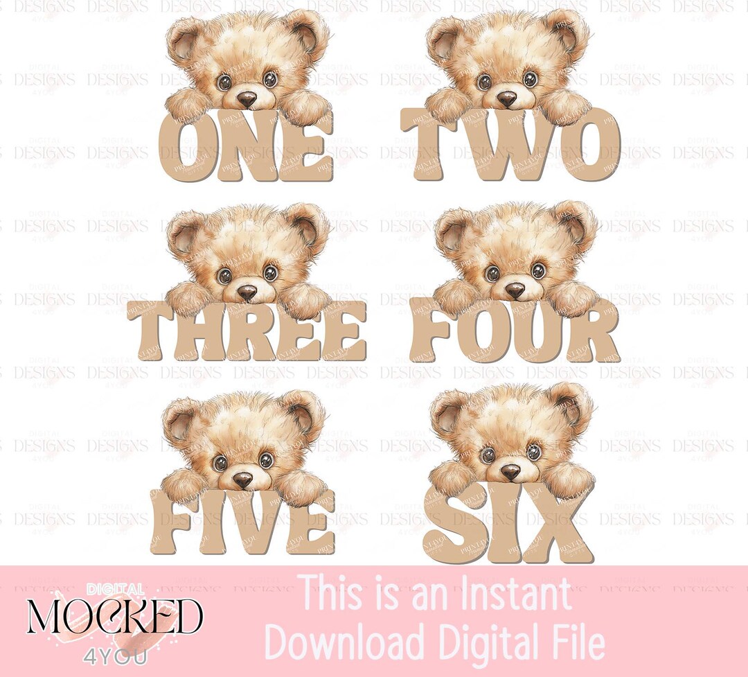Teddy Bear Numbers One-six PNG - Instant Download Clipart PNG File ...