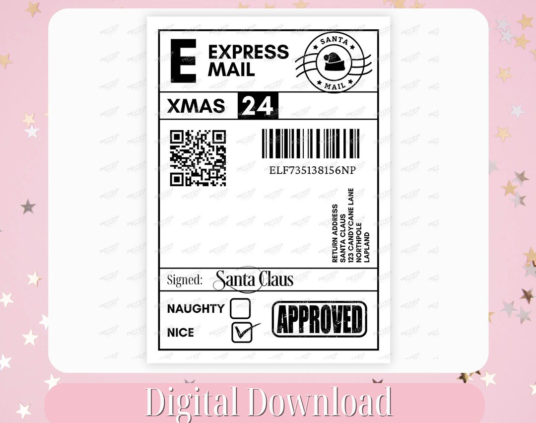 Santa Shipping Mail Postage Label Inc QR Santa Tracker, Father ...