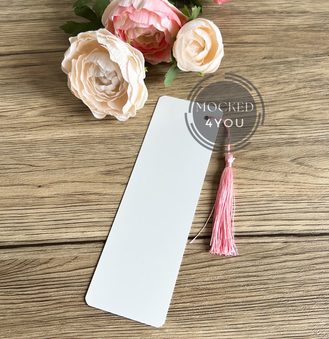 White Aluminium Bookmark With Side Tassel in Pink Digital Mocked up ...