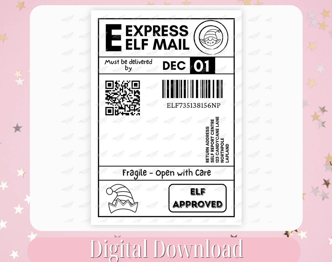Elf Shipping Mail Postage Label Inc QR Santa Tracker, Elf Return ...