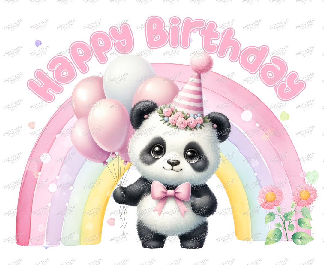 Happy Birthday Rainbow Panda Bear Digital Sublimation Ready High ...