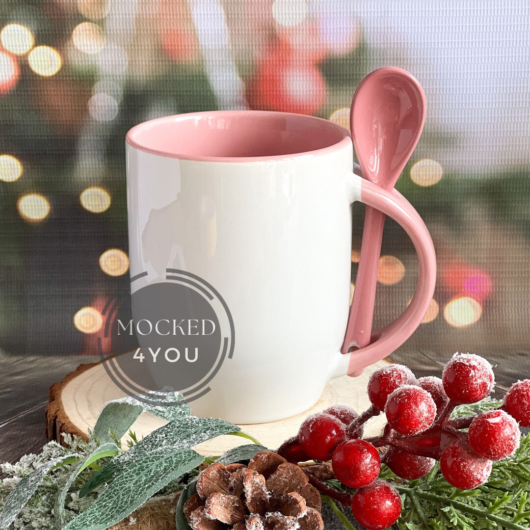 Pink Spoon Handled Mug Digital Mocked up Photo, Christmas Hot Chocolate ...