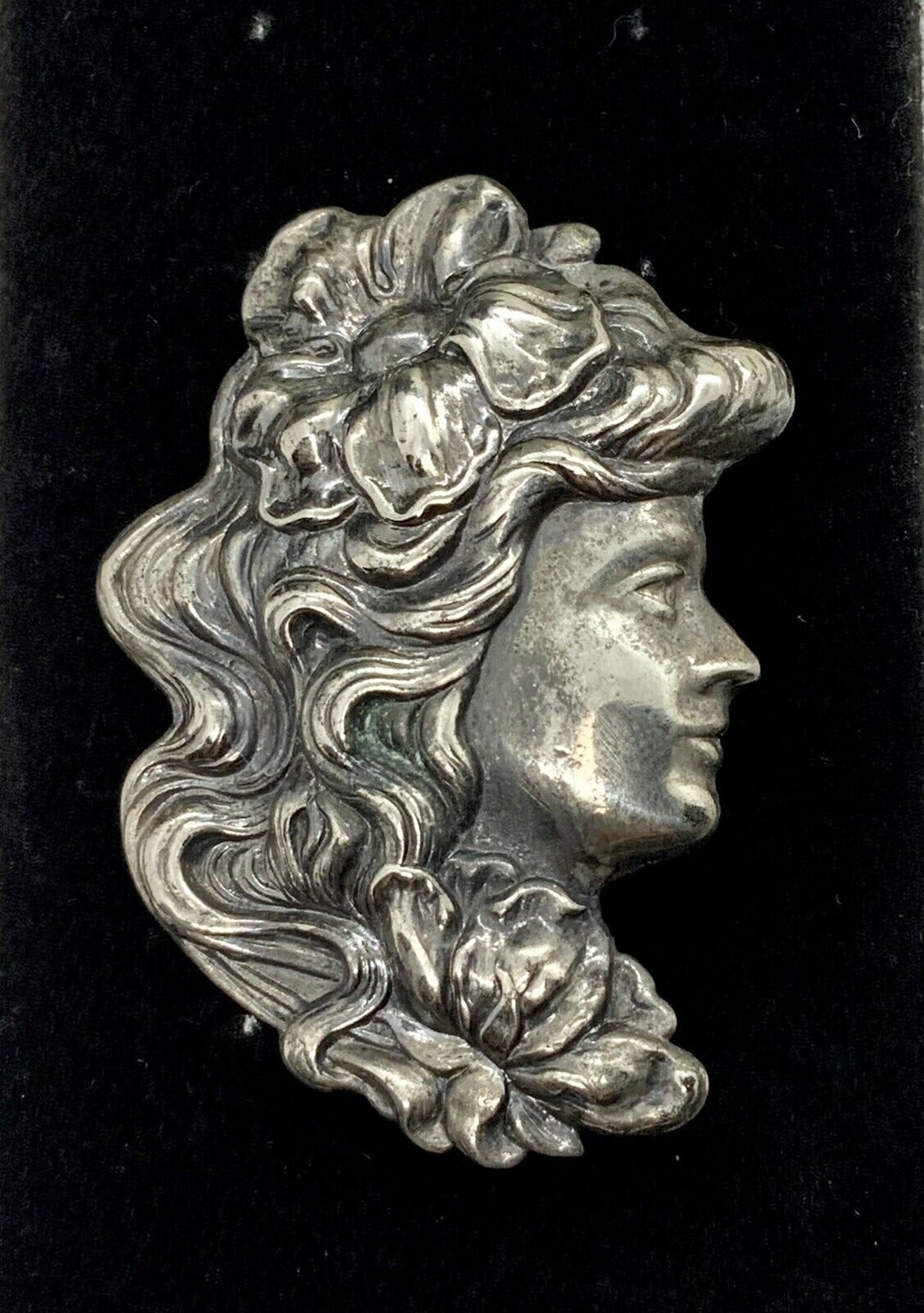 Vintage Pewter Brooch Pin Cameo Art Nouveau Style 2 X 1.25 - Etsy