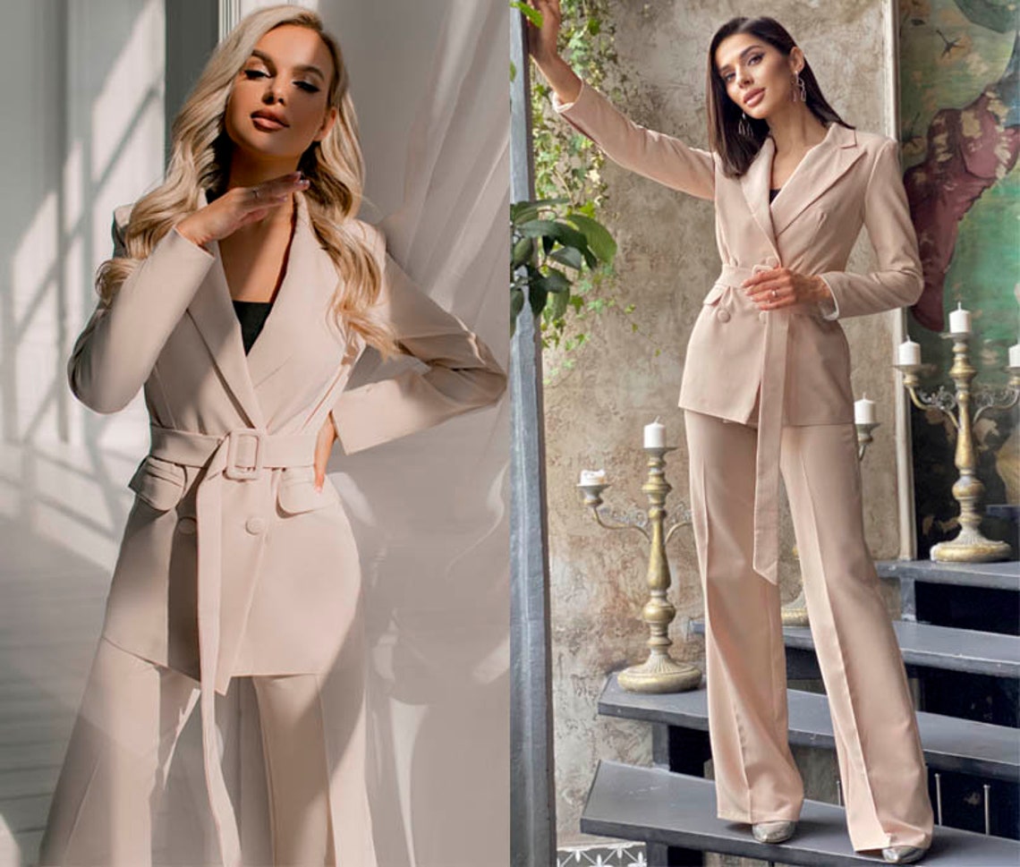 Women Suit Set Elegant Cocktail Pantsuit Jacket Palazzo Pants Etsy