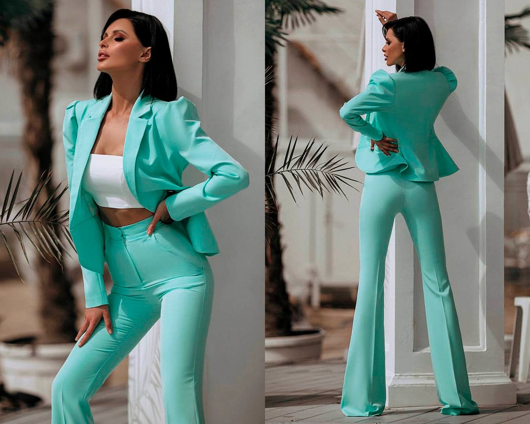 Menthol Women Wedding Suit Bridal Elegant Cocktail Graduation Pantsuit ...