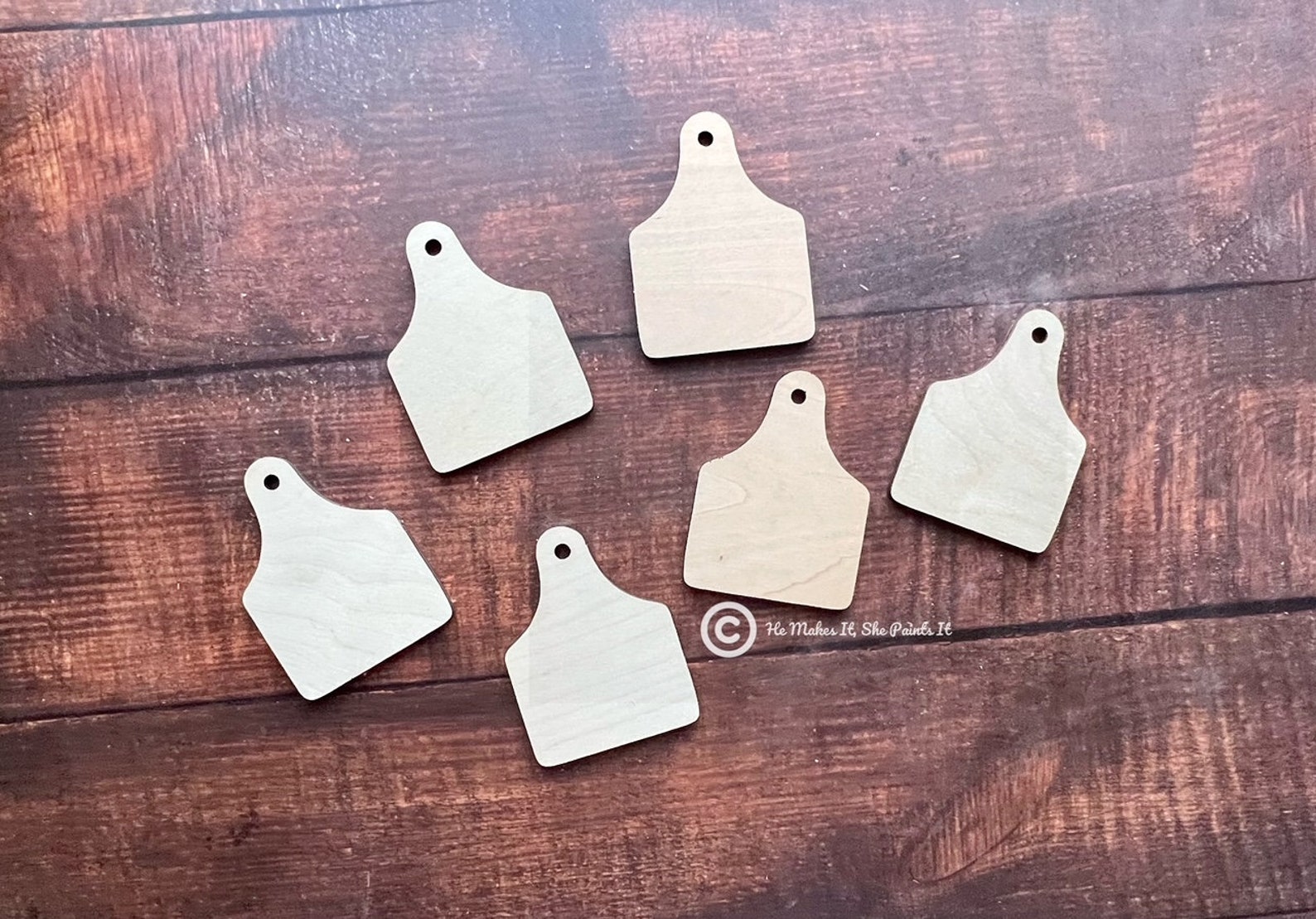 Laser Cut Wood Cow Tags Craft Embellishment Ear Tag Ornament 3x4 Inches ...