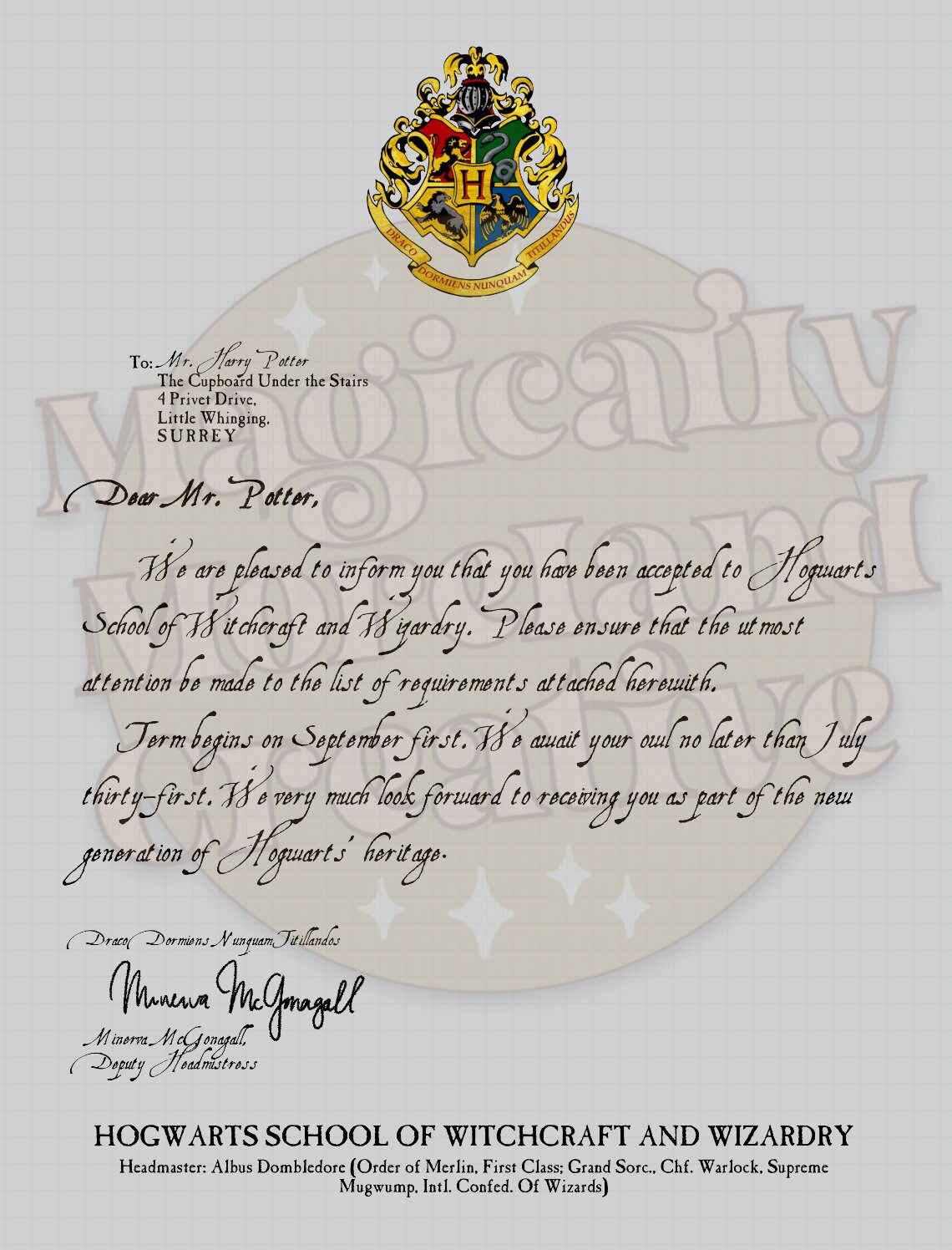 Magical Acceptance Letter Template Customizable Instant Download ...