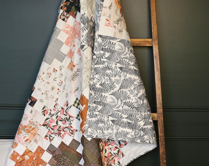 Boho Quilt Throw, Botanical Print Throw Quilt, Quilt for Sale Handmade ...