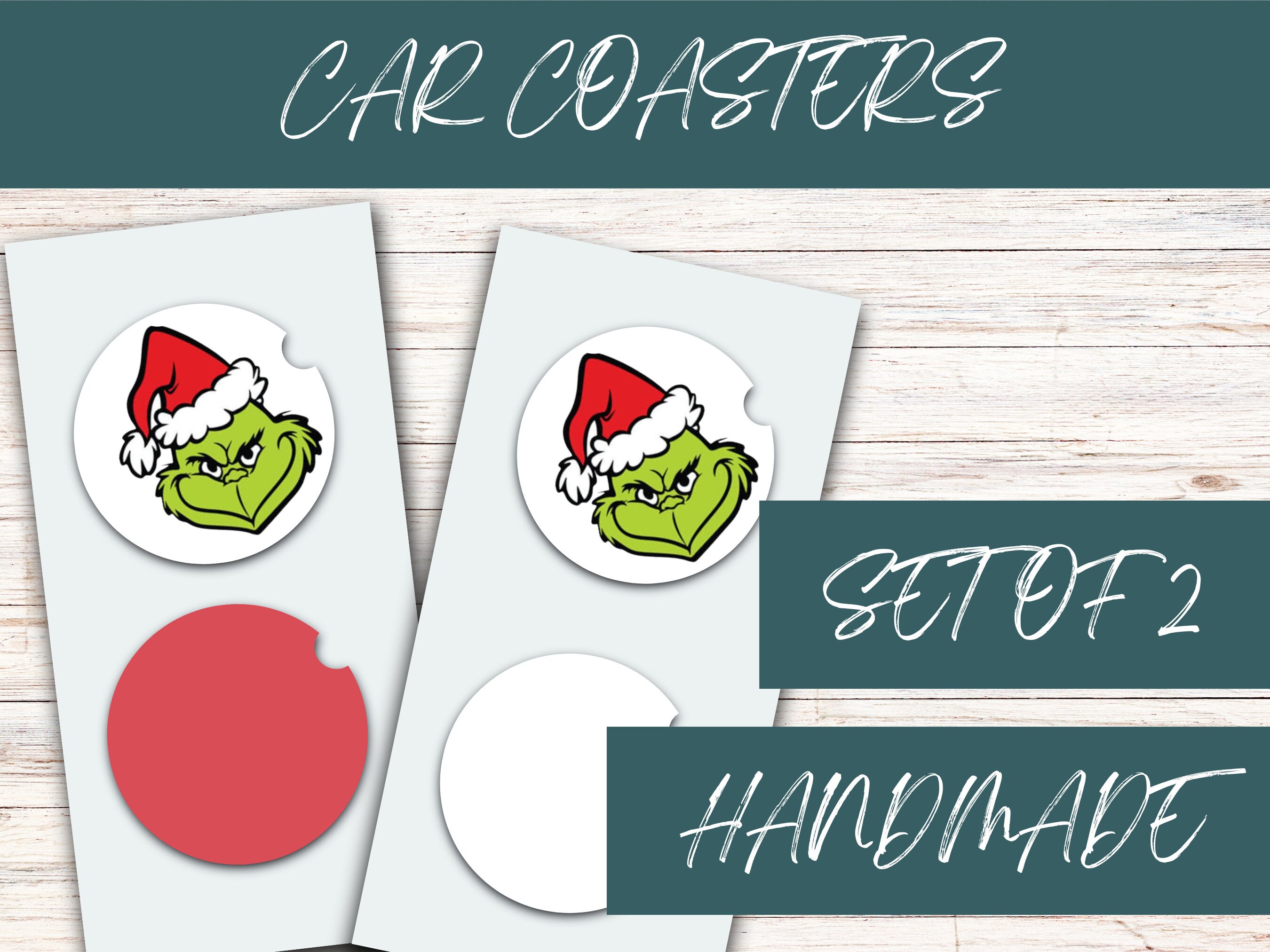 Custom Grinch Ceramic Car Coaster Set of 2 Grinch SVG Grinch Ornaments ...