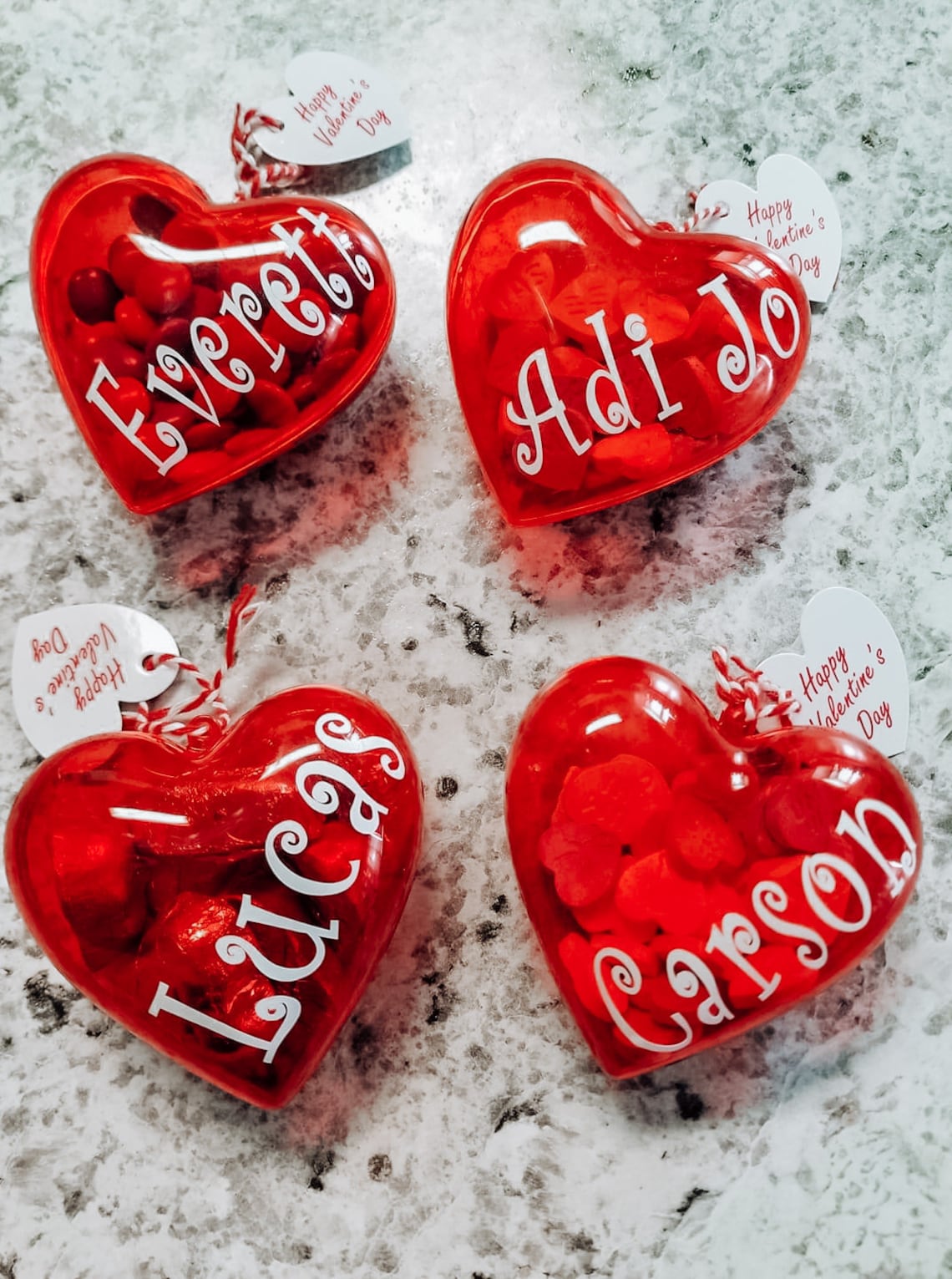 Personalized Plastic Heart Containers, Heart Candy Holder, Valentines ...