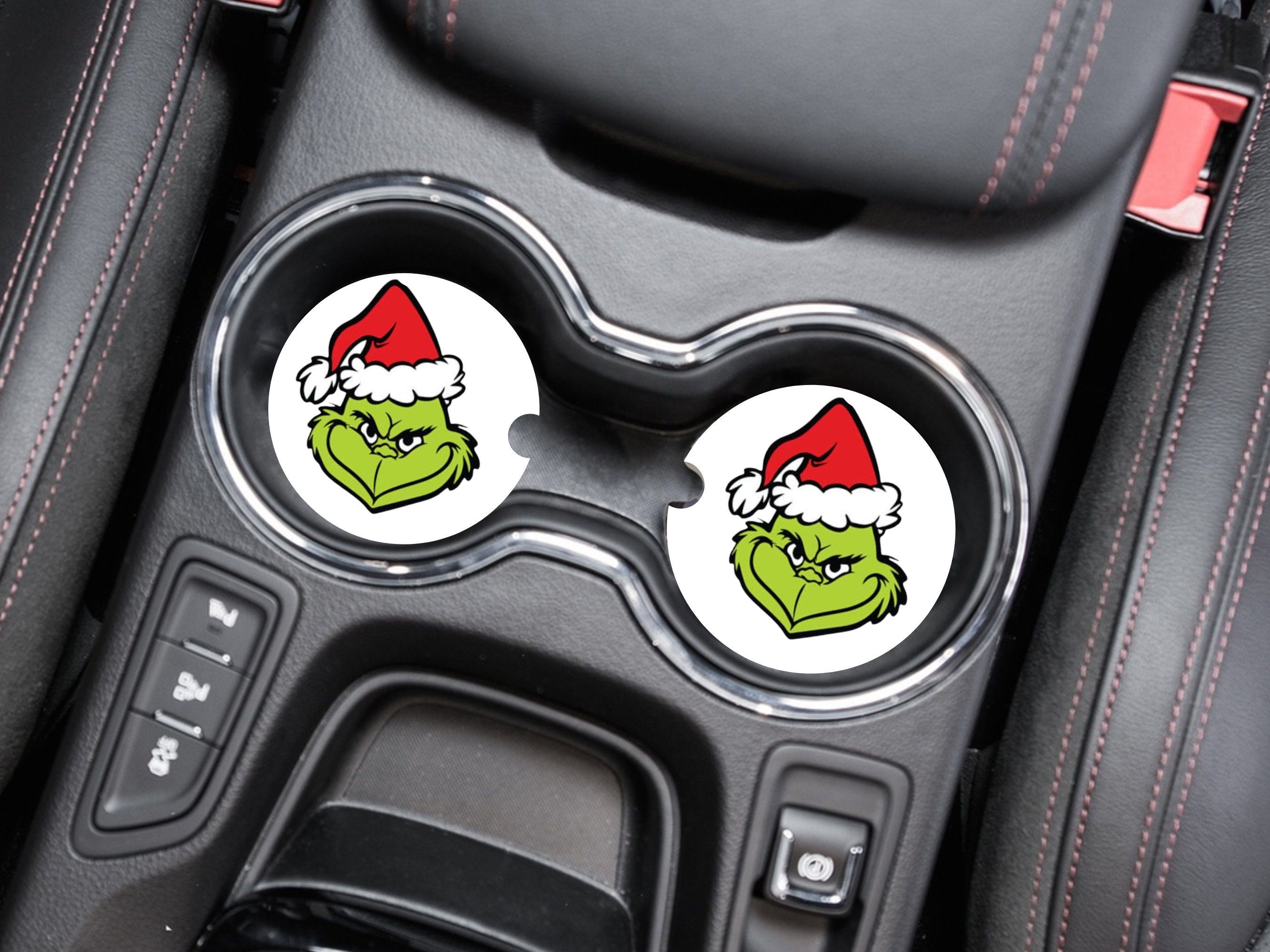 Custom Grinch Ceramic Car Coaster Set of 2 Grinch SVG Grinch Ornaments ...