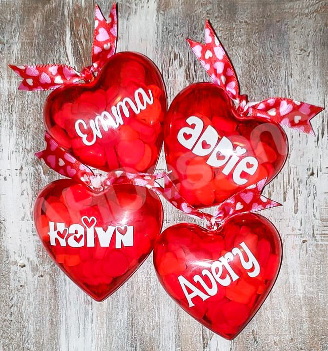 Personalized Plastic Heart Containers, Heart Candy Holder, Valentines ...