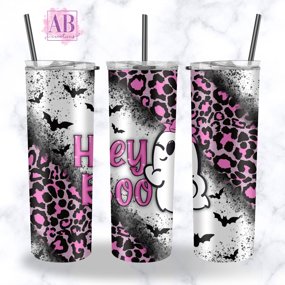 Hey Boo Ghost Pink Halloween Sublimation 20 Oz Skinny Tumbler Design ...