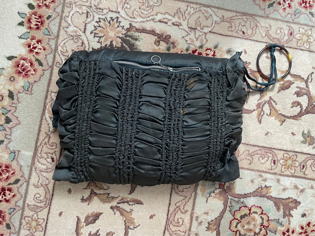 Antique Victorian Muff Hand Warmer / Ruched & Ruffled Black Silk ...