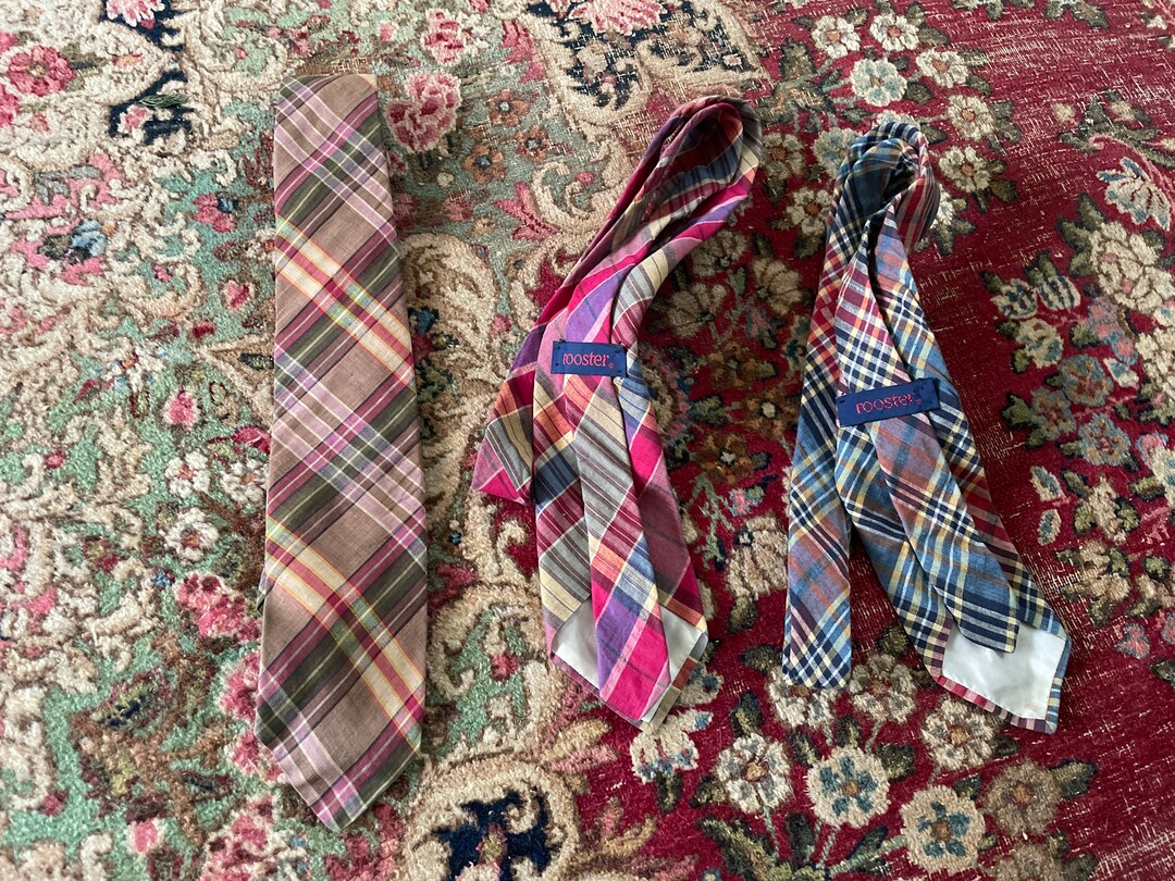 Lot of 3 Vintage ‘80s India Madras Neckties, Rooster Tie, All Cotton ...
