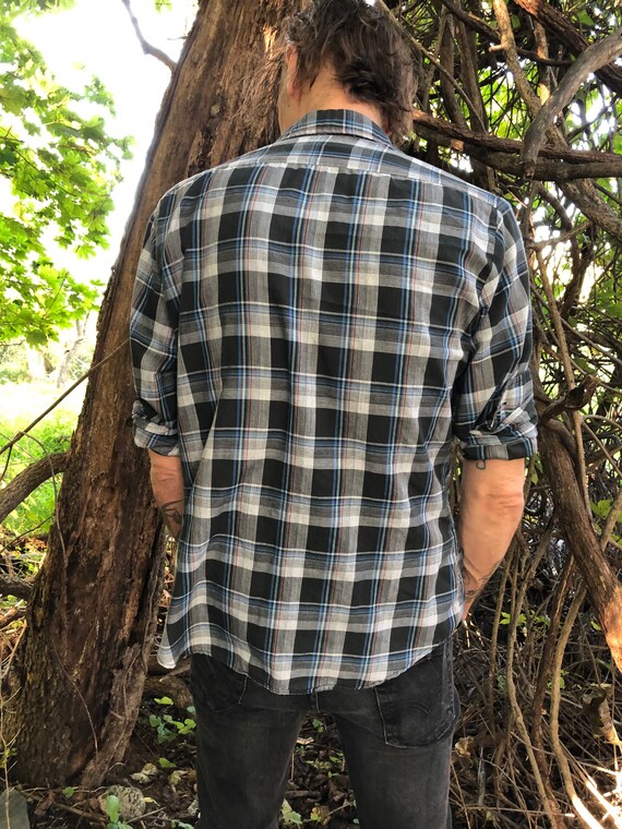 Vintage 1970s ‘80s paper thin button down | black & b… - Gem