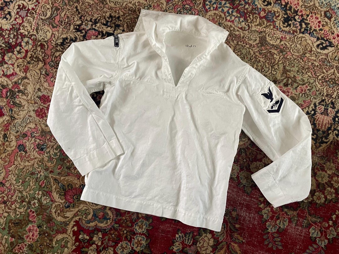 Vintage USN White Cotton Sailor Top 1960s US Naval Uniform Popover ...