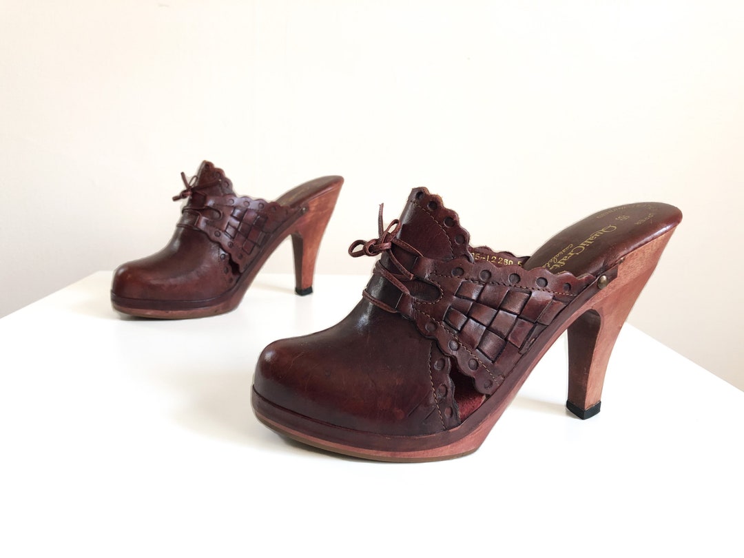 Vintage 1970s Burgundy Woven Leather High Heel Platform Clogs - Etsy