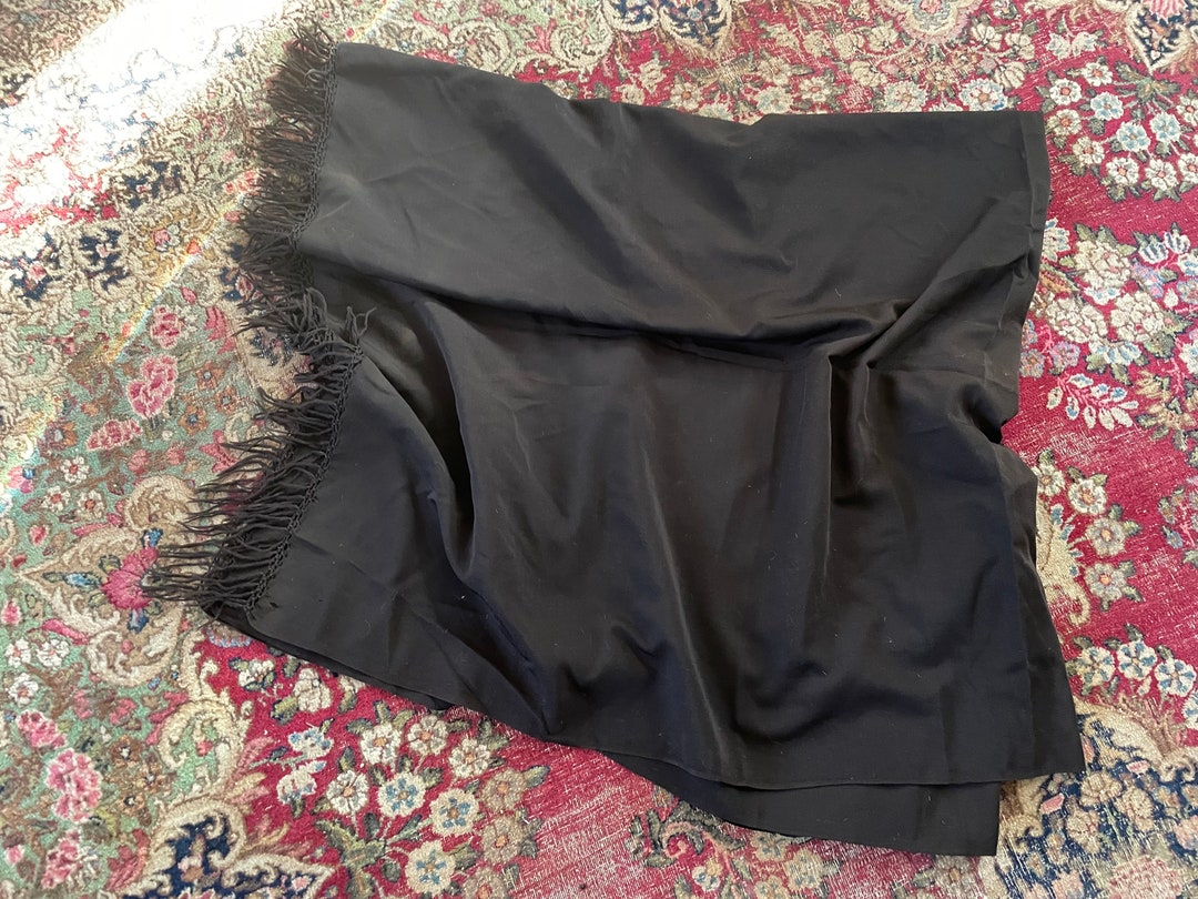 Antique Victorian Mourning Shawl | Black Wool Shawl With Fringe, Gothic ...