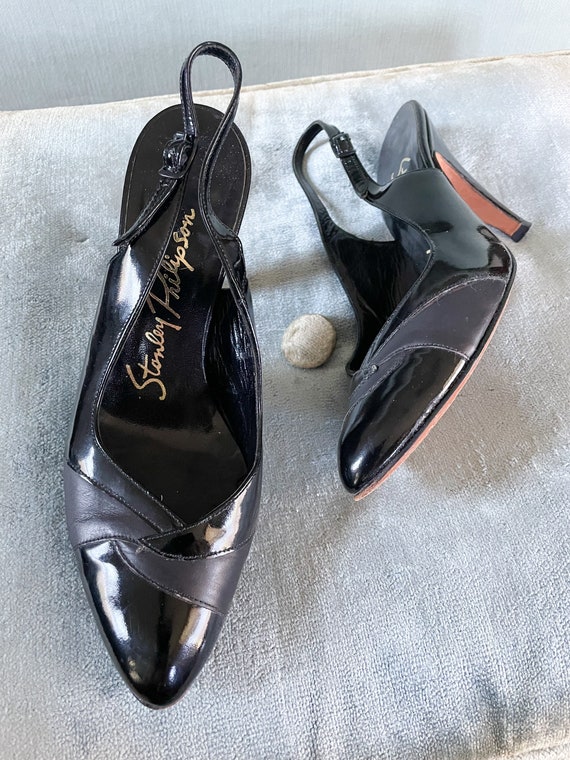 Vintage 1950’s black patent leather slingbacks | Stan… - Gem