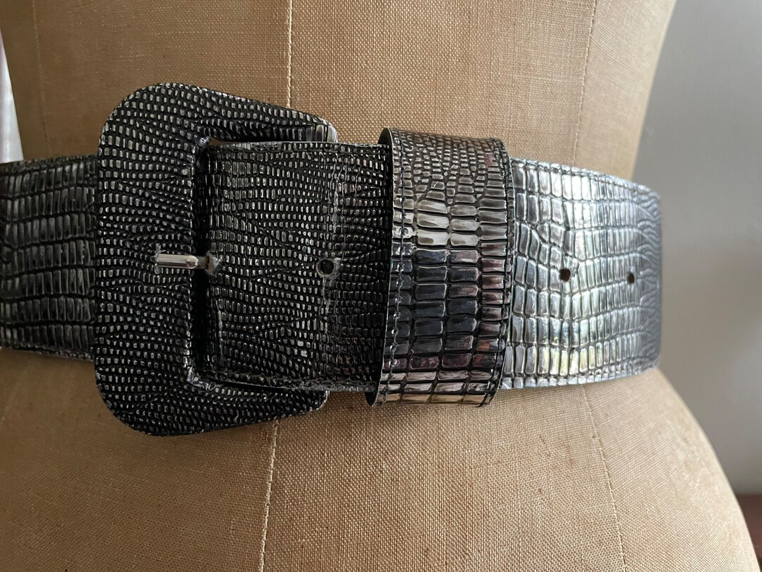 Vintage 80s 90s Silver Faux Snakeskin Belt Wide Cinch Belt, Glam, XS/S ...