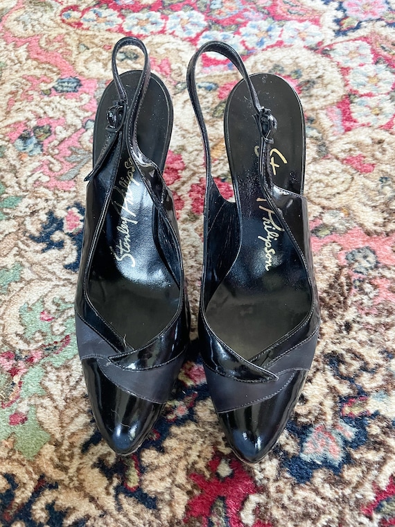 Vintage 1950’s black patent leather slingbacks | Stan… - Gem