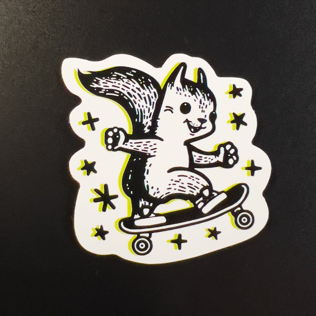 Steezy the Skatin Squirrel Sticker Squirrel Sticker Skater - Etsy