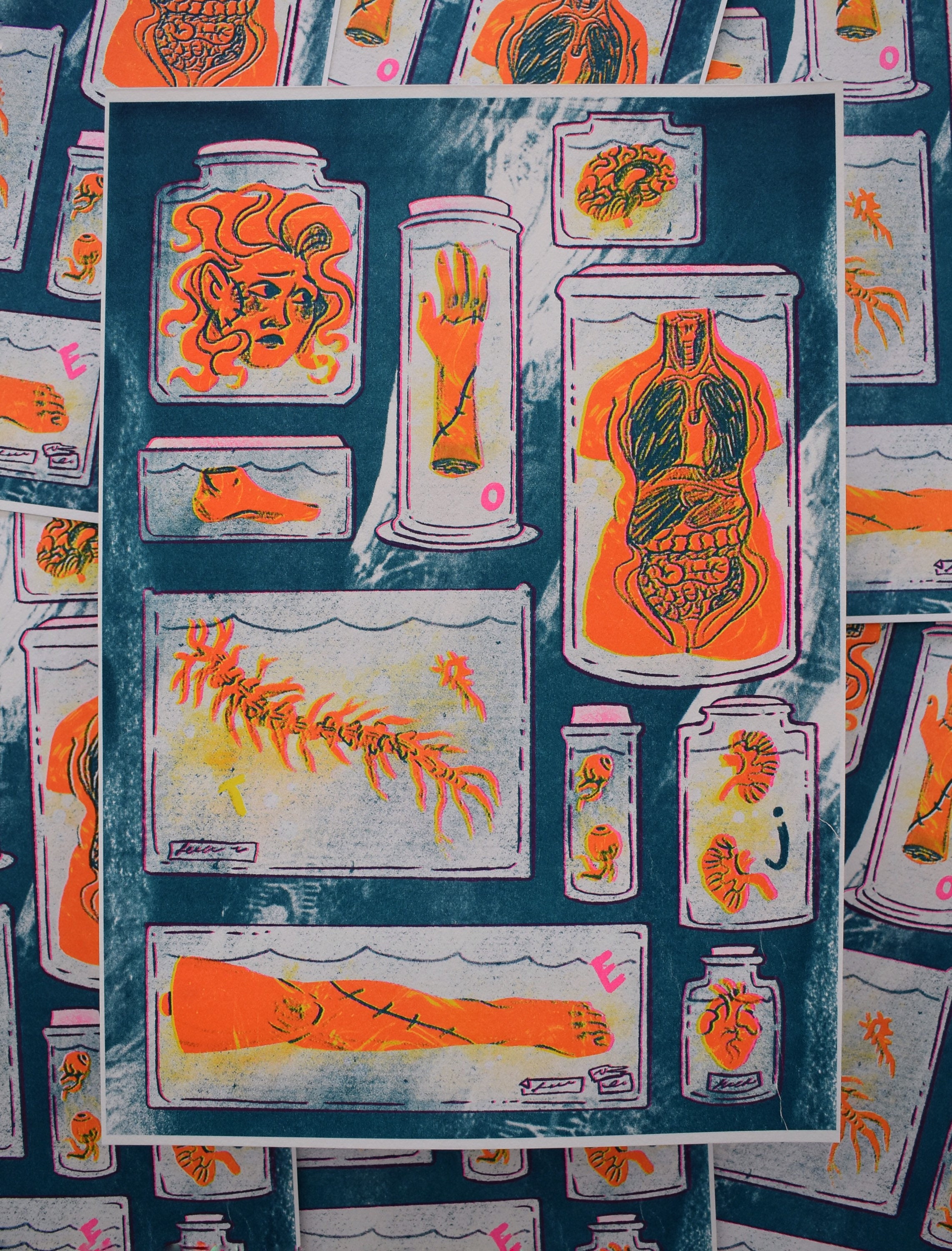 Formaldehyde bodyparts muticolour A3 RISO art print Prints Screenprints ...