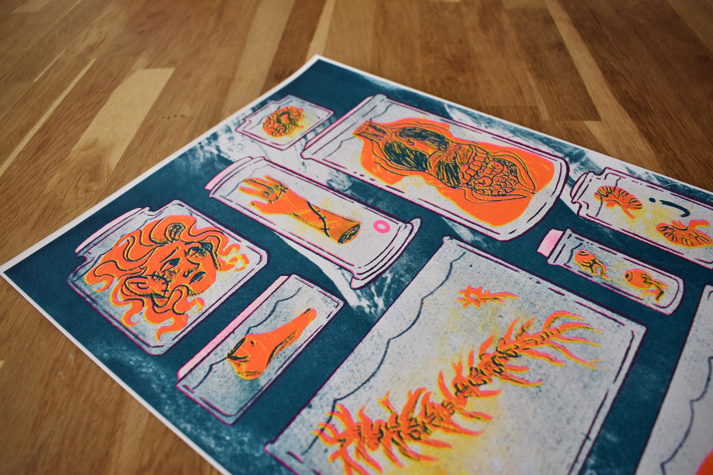 Formaldehyde bodyparts muticolour A3 RISO art print Prints Screenprints ...