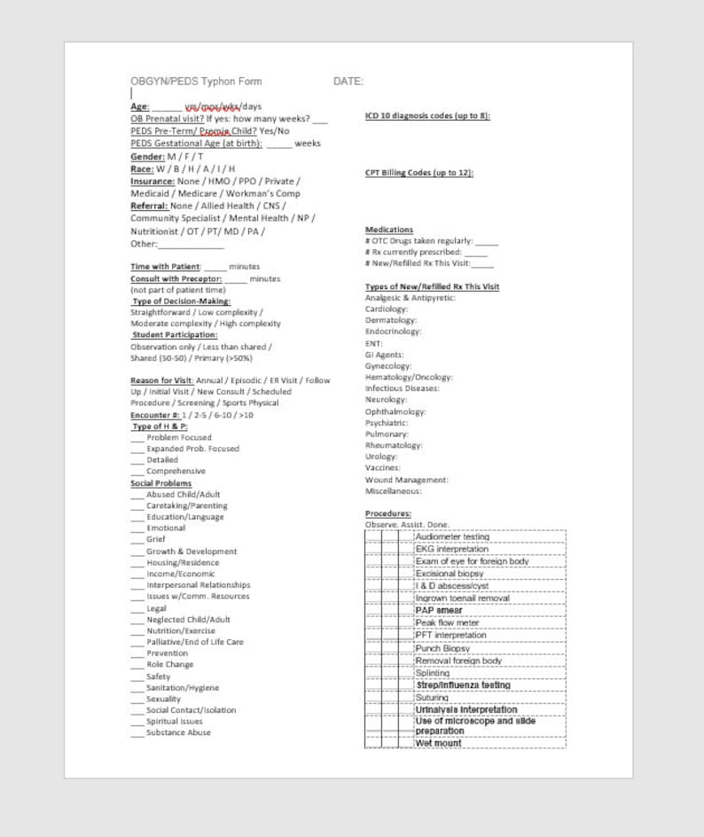 Nurse Practitioner/ Physician Assistant OBGYN Typhon Worksheet - Etsy