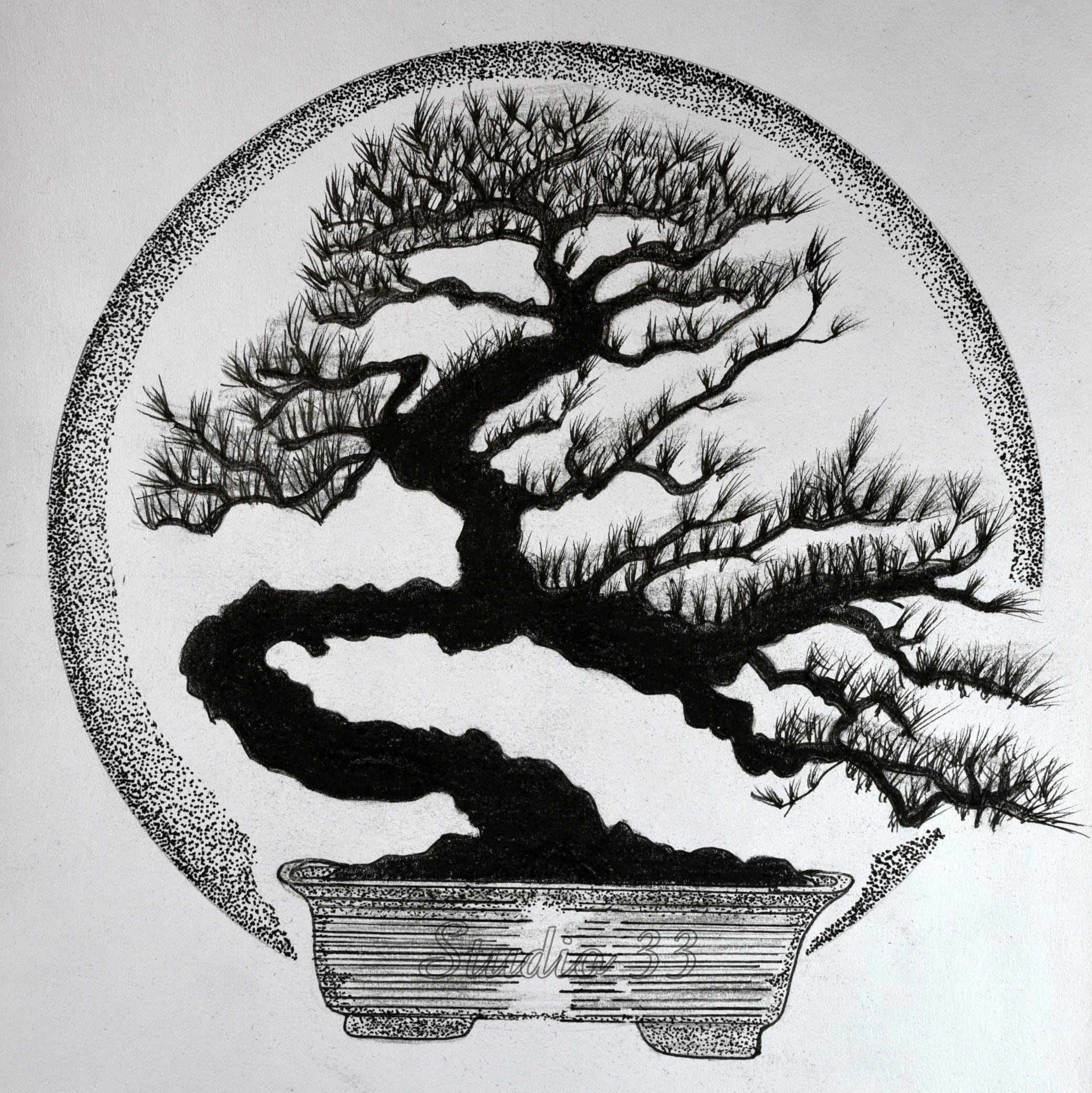 Japanese Bonsai Tree Pen and Ink Drawing, Downloadable Art, Digital ...