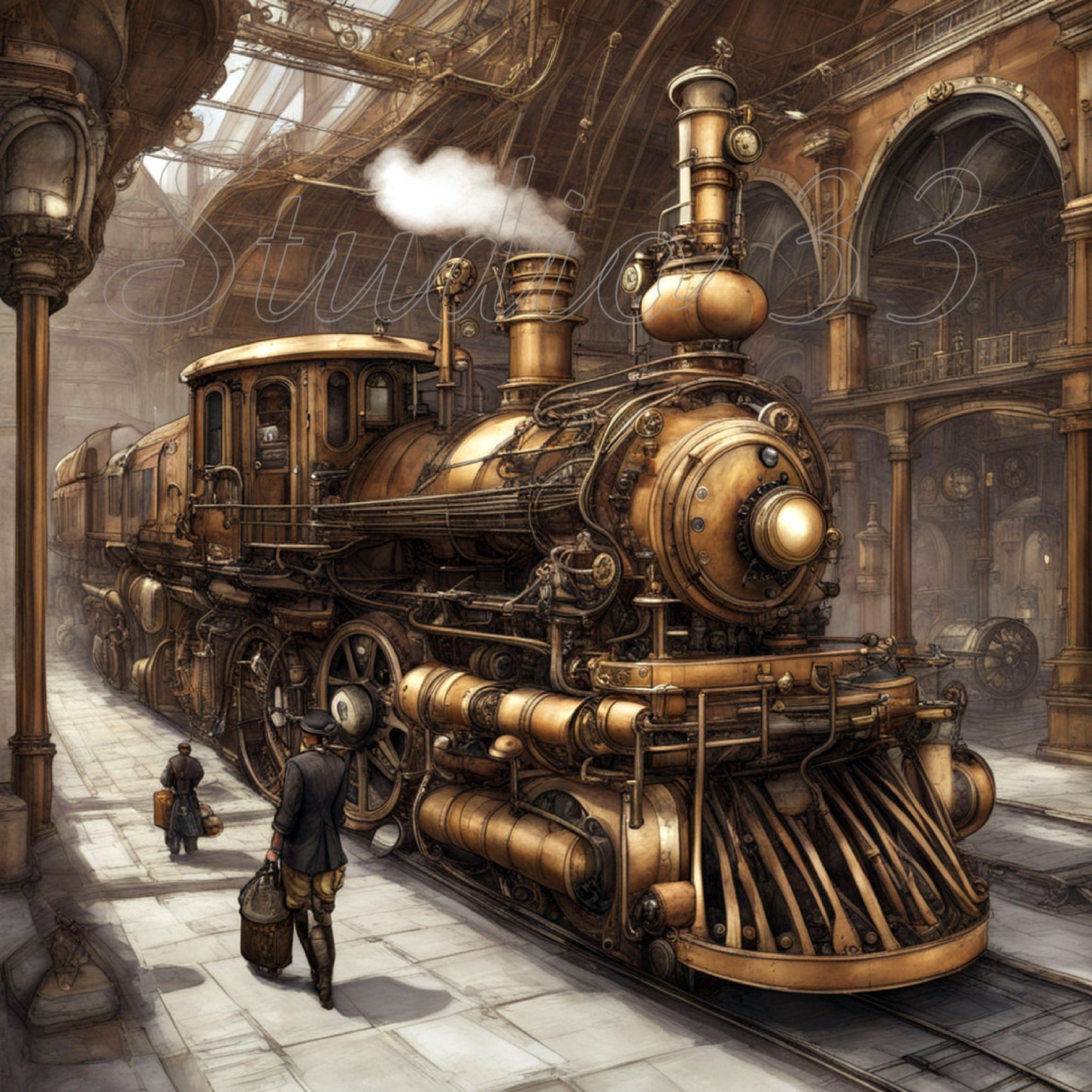 Steampunk Train, Downloadable Steampunk Steam Locomotive in Color ...