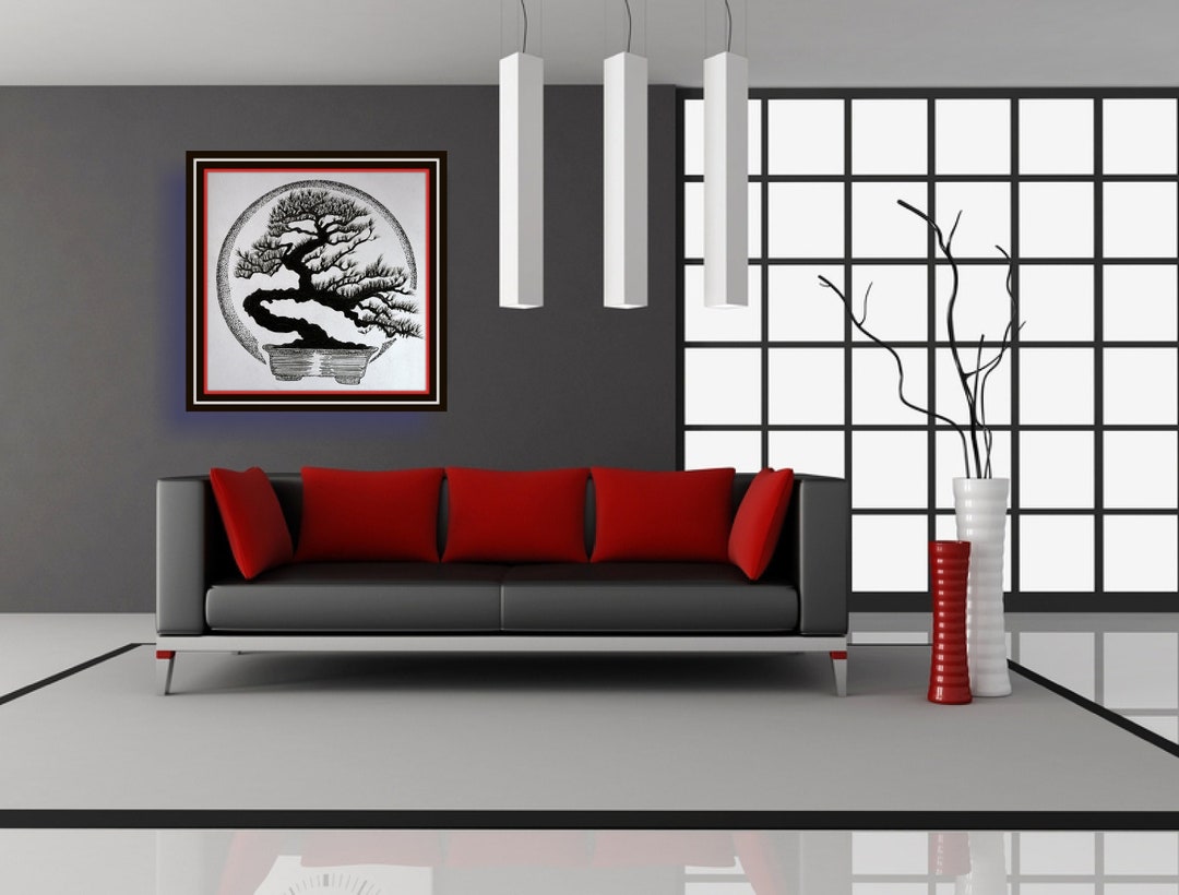 Japanese Bonsai Tree Pen and Ink Drawing, Downloadable Art, Digital ...