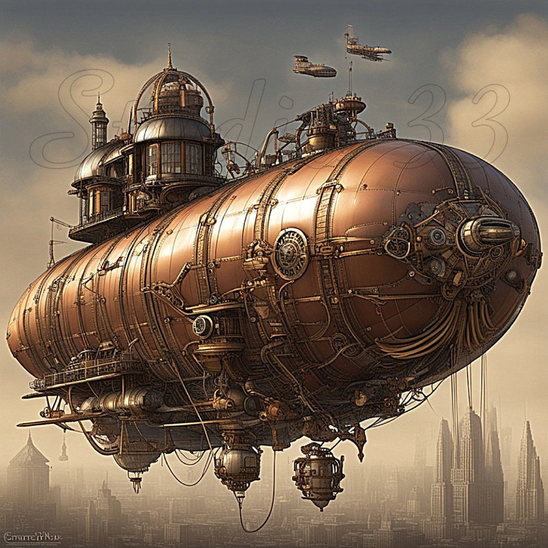 Steampunk Blimp, Downloadable Steampunk Dirigible in Color, Computer ...