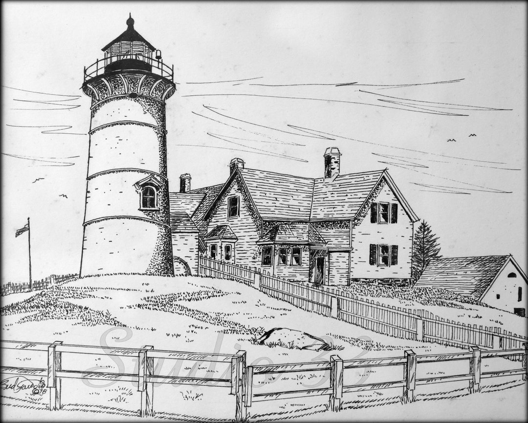 PRINTABLE Lighthouse Pen & Ink Drawing, Seascape Wall Art, Download ...