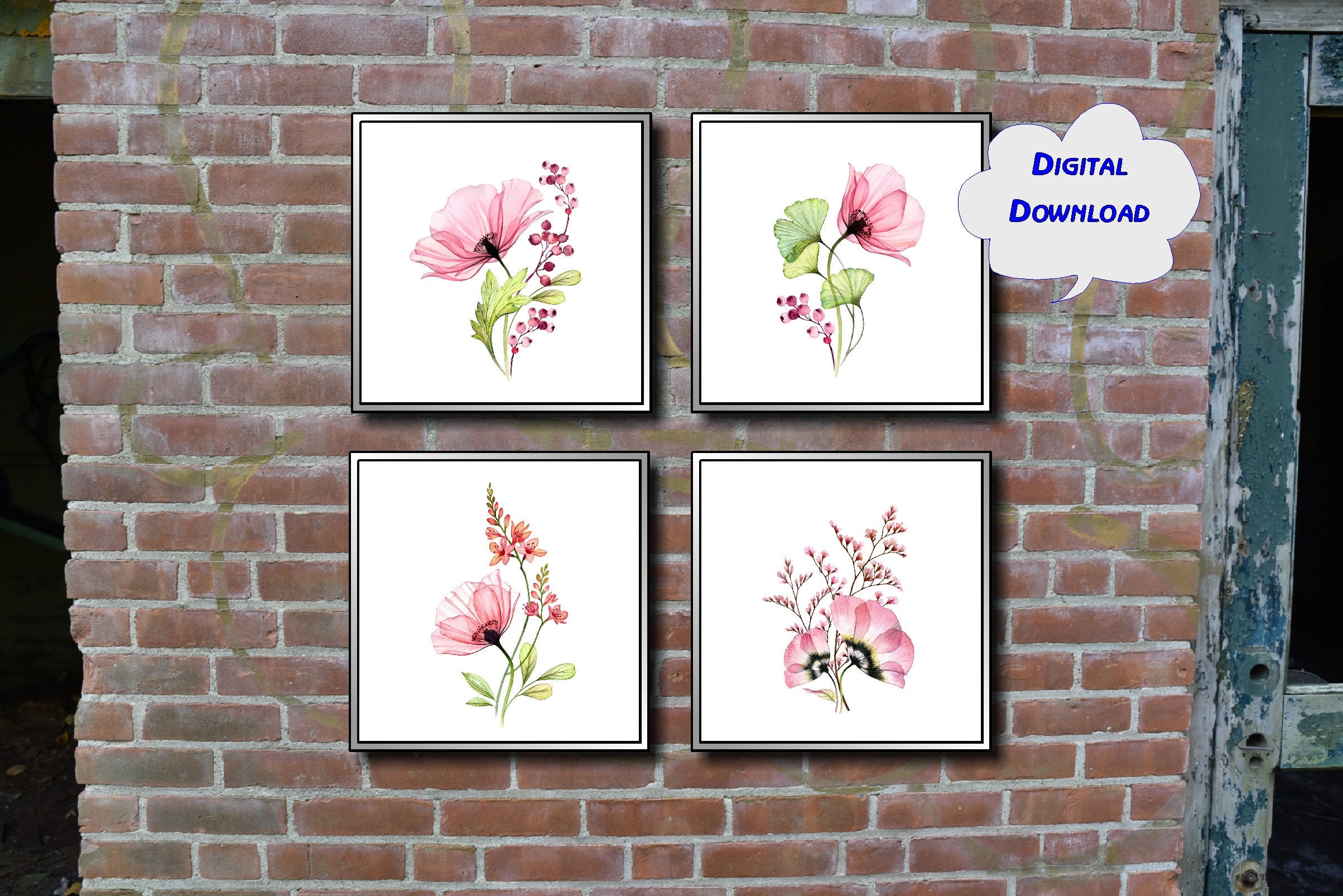 X-ray Flower Prints Digital Image Downloadable Art Print Set - Etsy