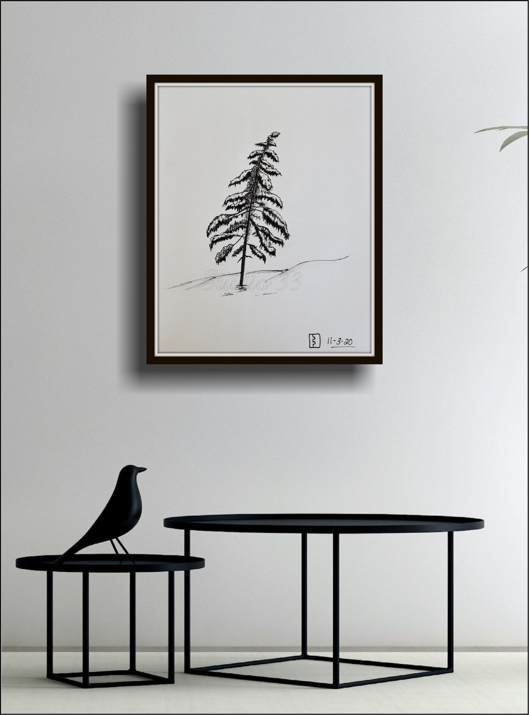 PRINTABLE Snow Covered Pine Tree Pen & Ink Drawing, Downloadable Art ...