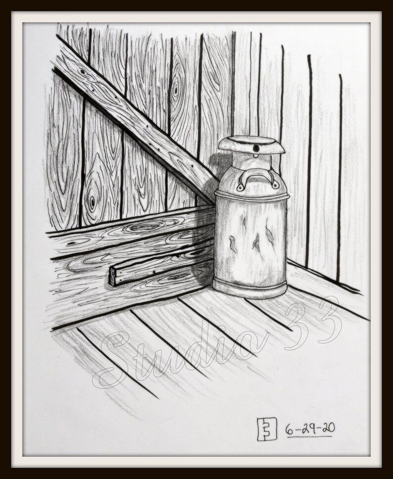 PRINTABLE Pen & Ink Drawing, Dairy Farm Print, Farm Wall Art, Download ...